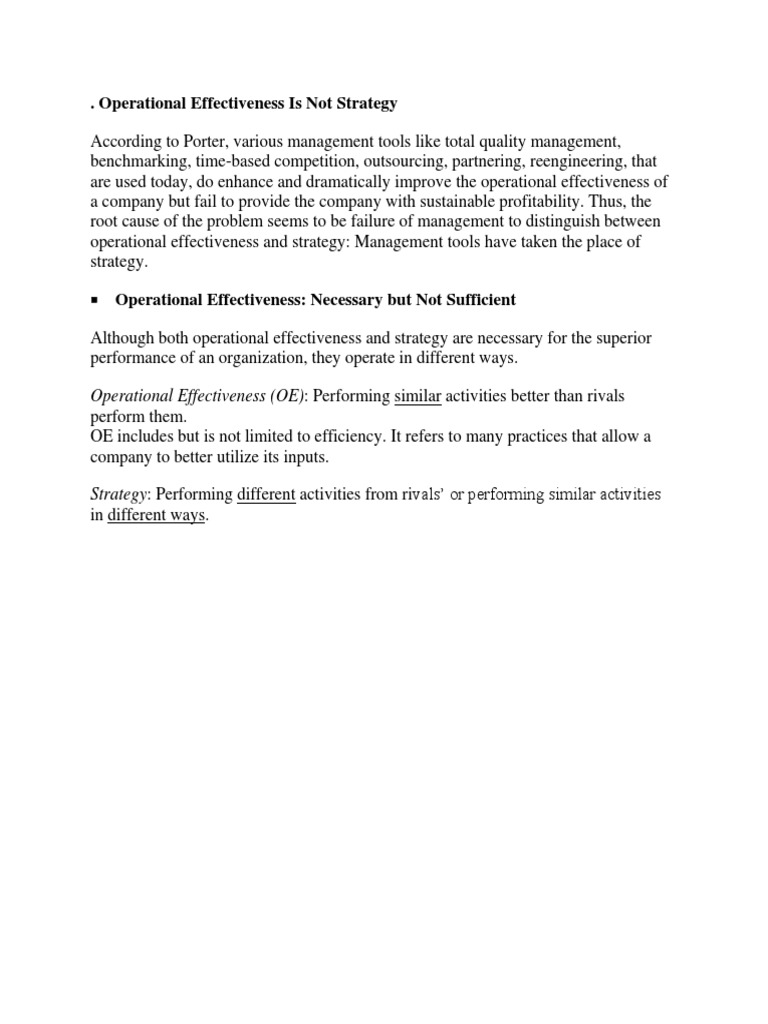 Operational Effectiveness Is Not Strategy | PDF | Competitive Advantage ...