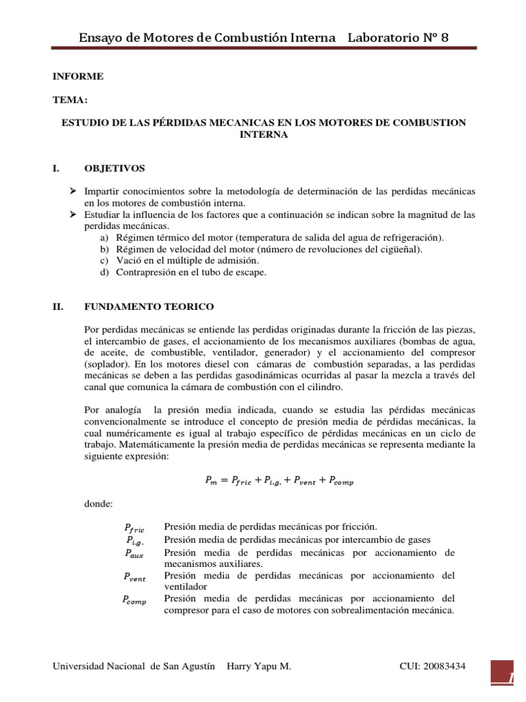 Lab. 8 Ensayos de Motores | PDF | Generador eléctrico | Motor de combustión interna