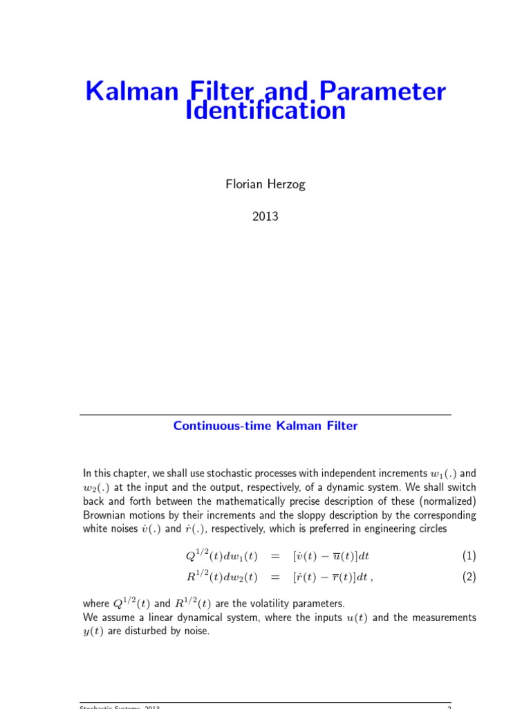 Kalman Filter and Parameter Identification: Florian Herzog 2013 | PDF ...