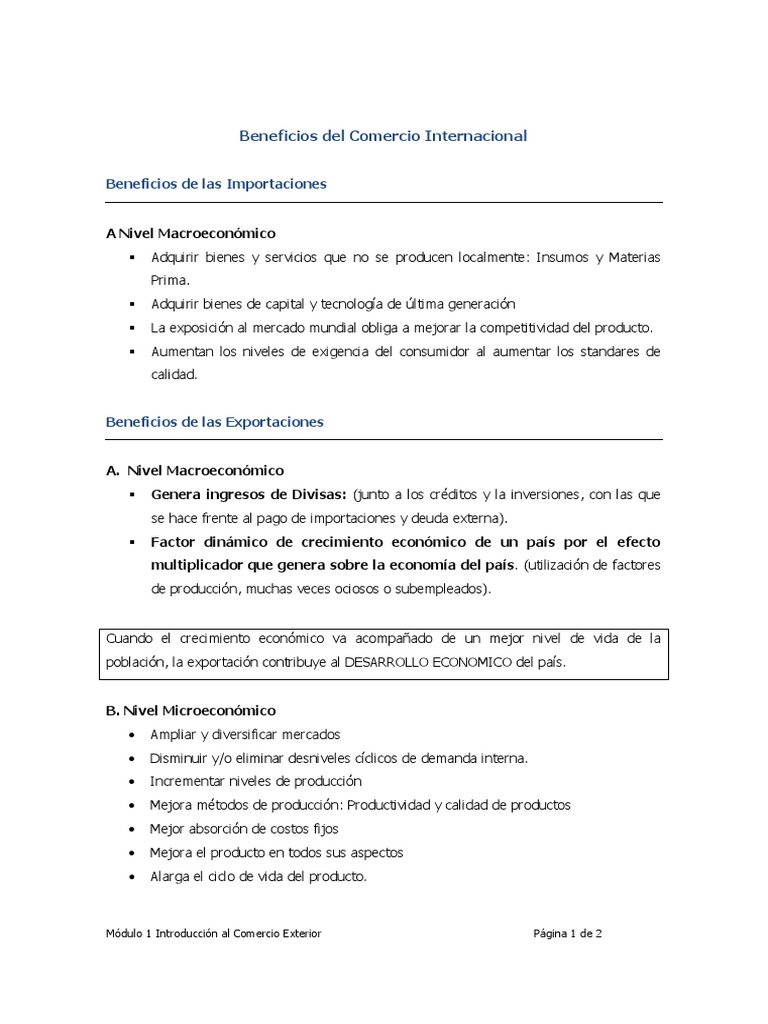 5 Beneficios Del Comercio Exterior | PDF | El comercio internacional | Macroeconómica