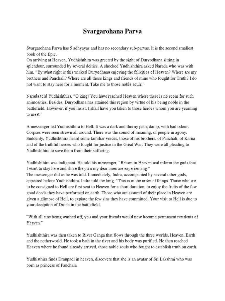 Swargarohan Parva | PDF | Hindu Mythology | Vaishnava Texts