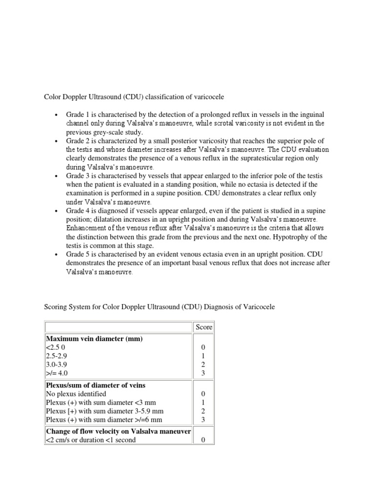 CDU Classification and Scoring of Varicocele Grades | PDF | Vein ...