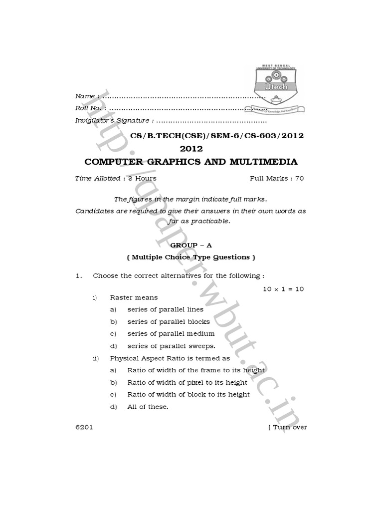 Examination Questions on Computer Graphics and Multimedia Concepts ...