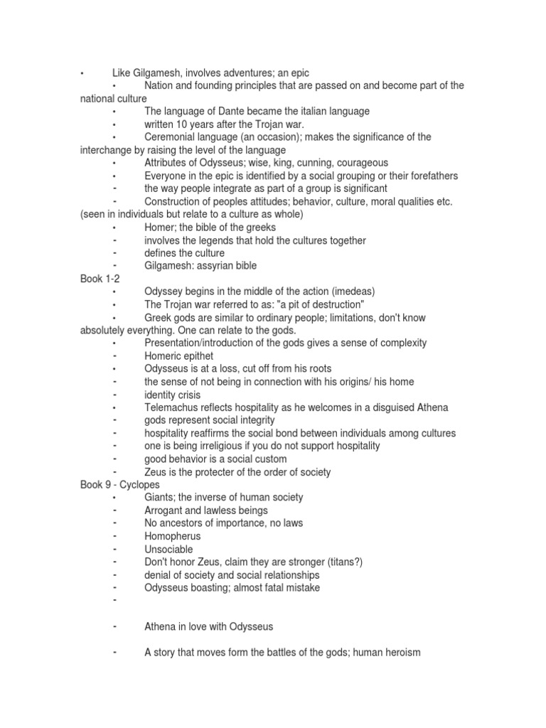 Odyssey Notes | PDF | Odyssey | Odysseus