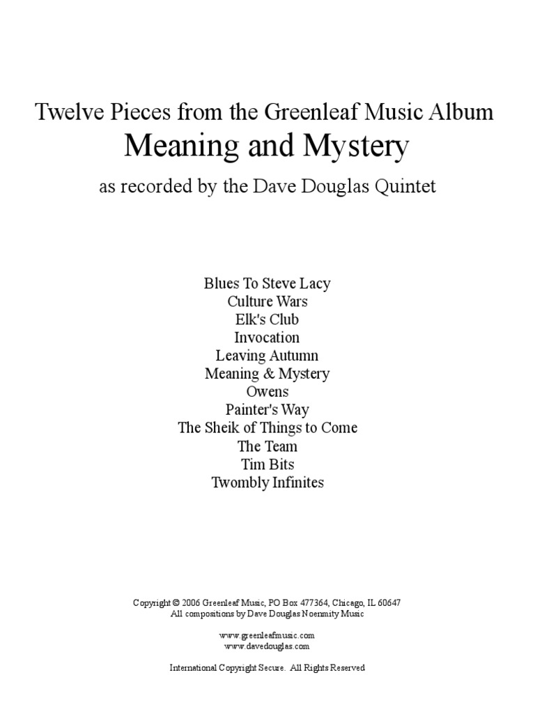 Meaning and Mystery: Twelve Pieces From The Greenleaf Music Album | PDF