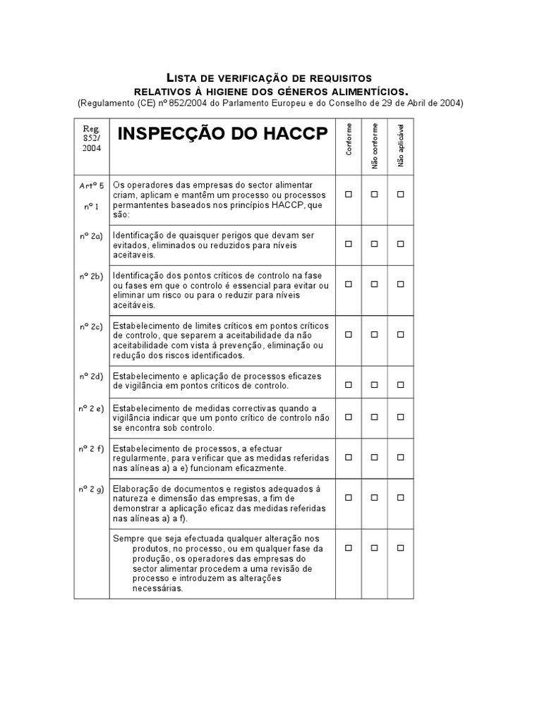Check List Haccp | PDF | Políticas de saúde | Determinantes da saúde