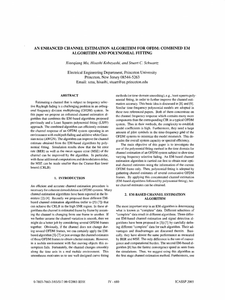 An Accurate Channel Estimation Method for OFDM Systems Using Combined EM Algorithm and ...