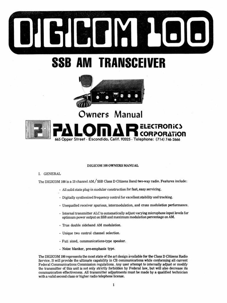 Palomar Digicom 100 Om | PDF | Telecommunications Engineering | Electronics