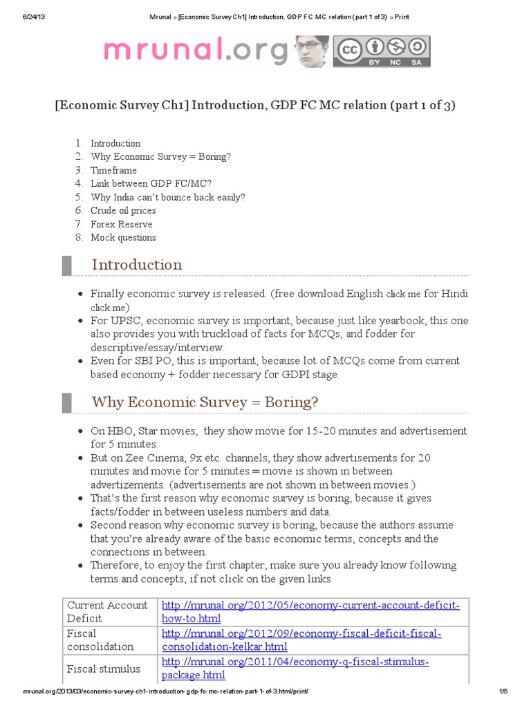 Mrunal (Economic Survey Ch1) Introduction, GDP FC MC Relation (Part 1 ...