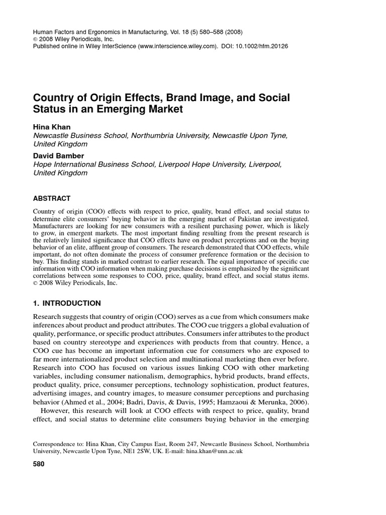 Country of Origin Effects, Brand Image | PDF | Behavior | Social Group