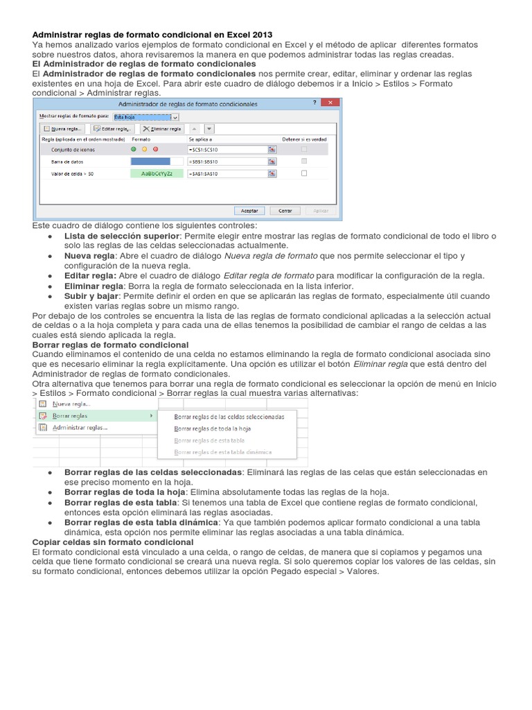 Administrar Reglas De Formato Condicional En Excel 2013 Hoja De