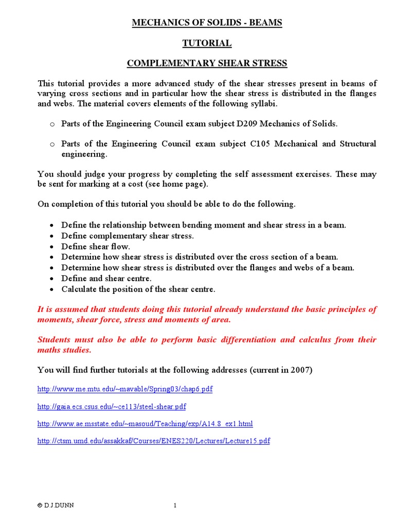 Complementary Shear Stress | PDF