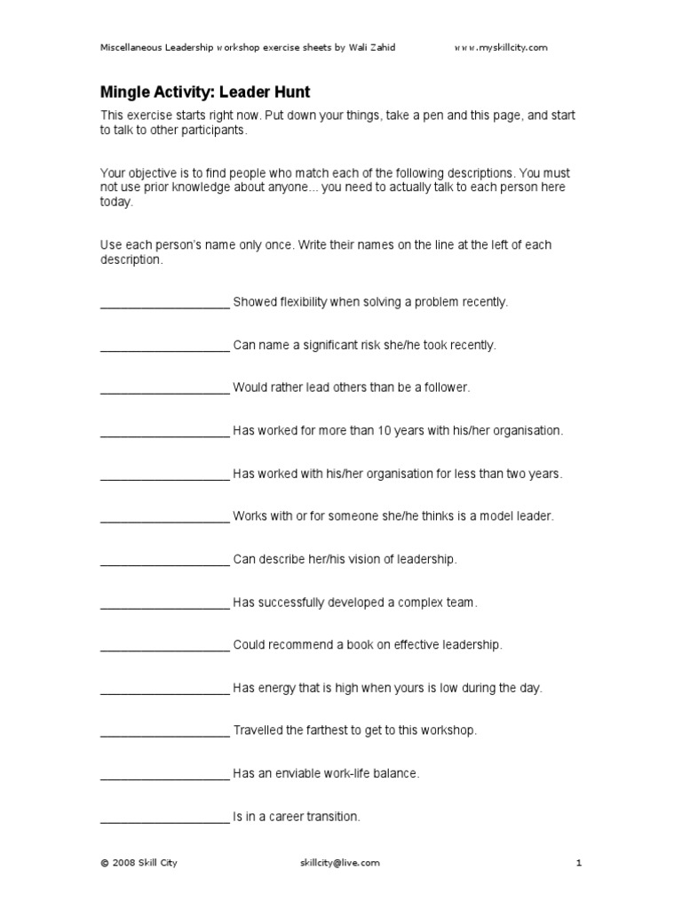 Leadership Exercise Sheets | PDF | Leadership | Applied Psychology