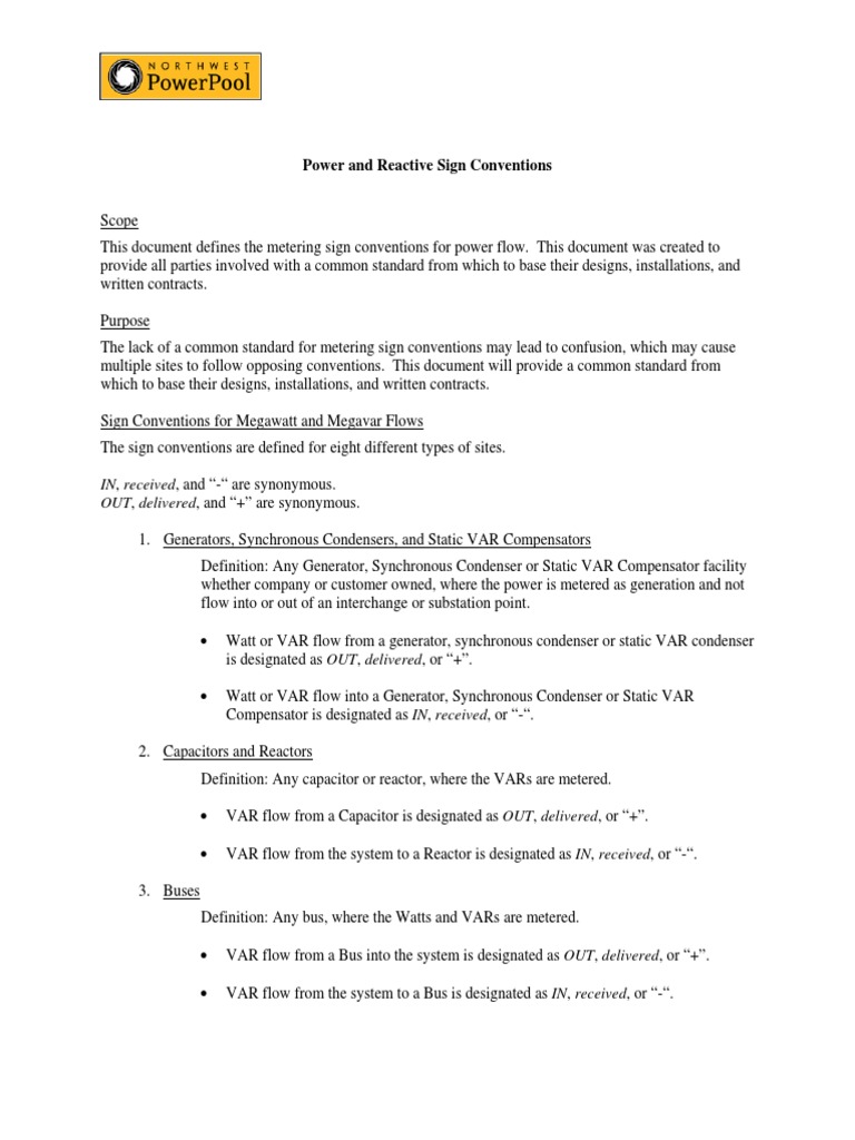 NWPP Power and Reactive Sign Conventions | PDF | Electrical Substation ...