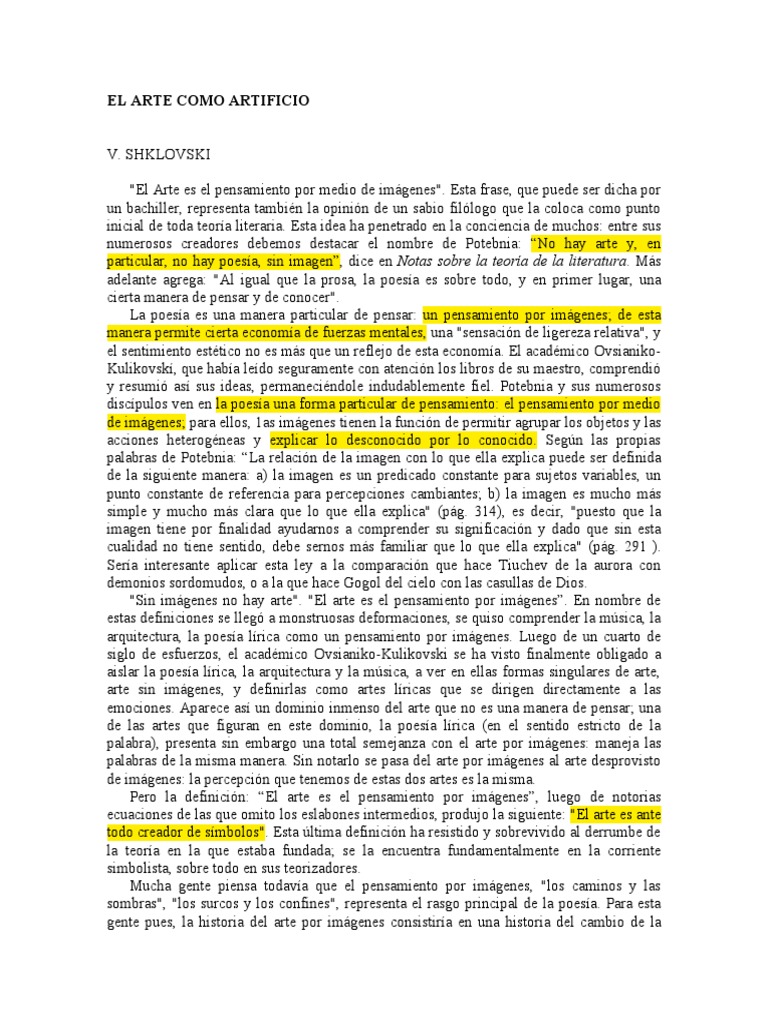 Shklovski V El Arte Como Artificio | PDF | Imagen | Science