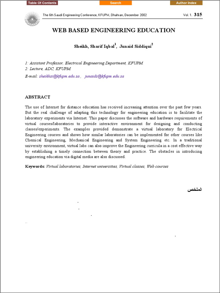 Web Based Engineering Education: Sheikh, Sharif Iqbal, Junaid Siddiqui | PDF | Distance ...