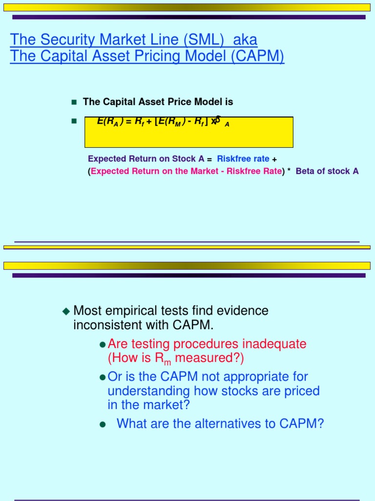 The Security Market Line (SML) Aka The Capital Asset Pricing Model ...