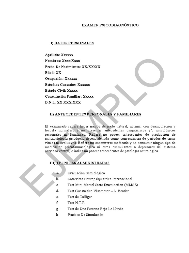 Ejemplo Psicodiagnostico Completo Apto Psicologico | Manual Diagnóstico ...