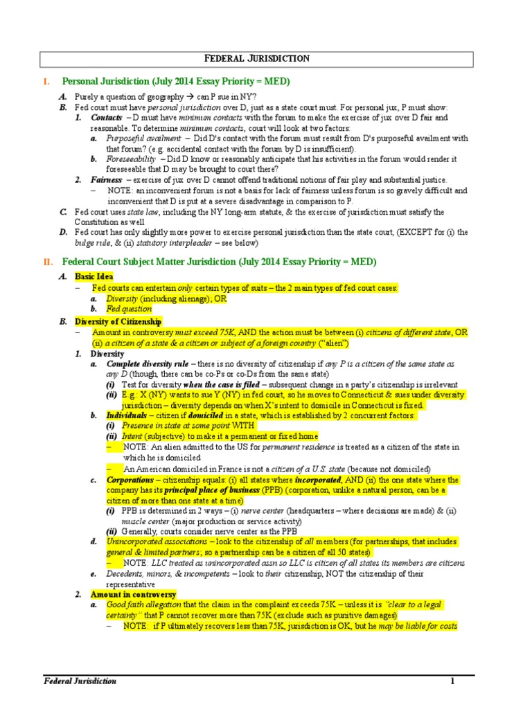 Federal Jurisdiction Overview | PDF | Diversity Jurisdiction | Service ...