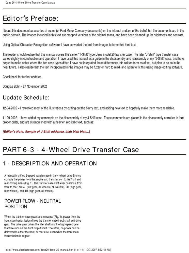 Dana 20 4-Wheel Drive Transfer Case Manual | PDF | Transmission ...