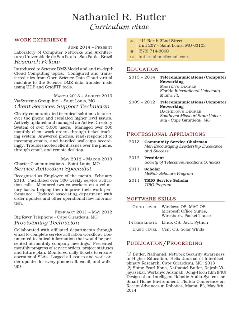 Nathaniel Butler 2014 Resume | PDF | Email | Cloud Computing