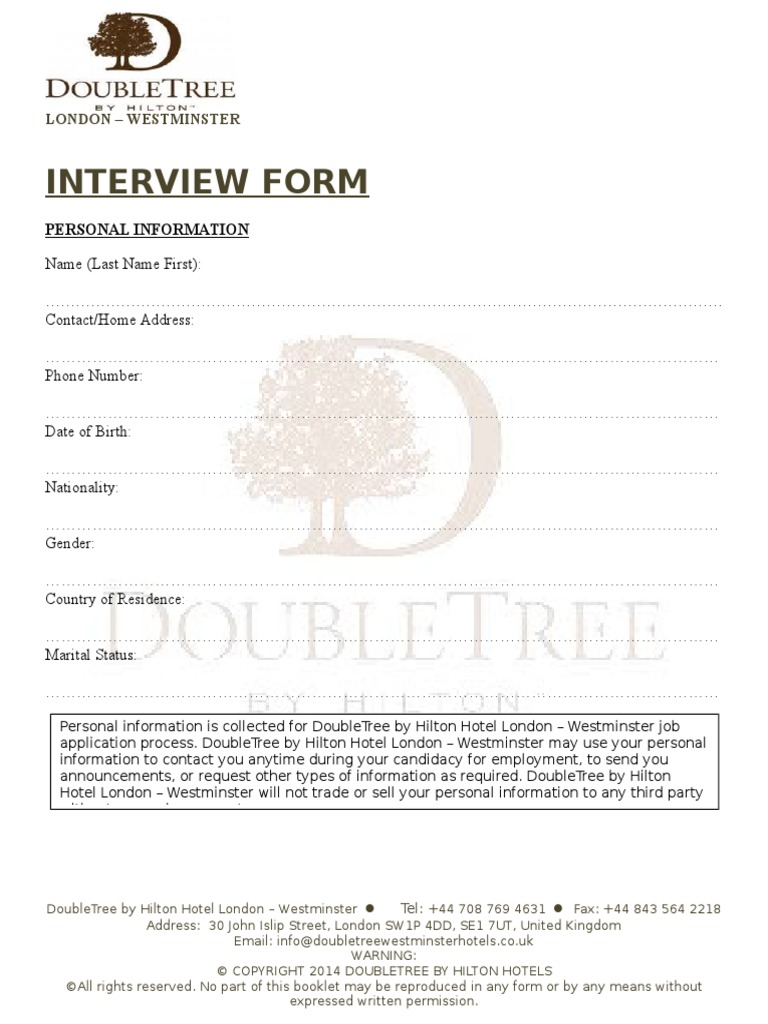 Doubletree by Hilton Hotel Interview Form | PDF | Government | Social ...