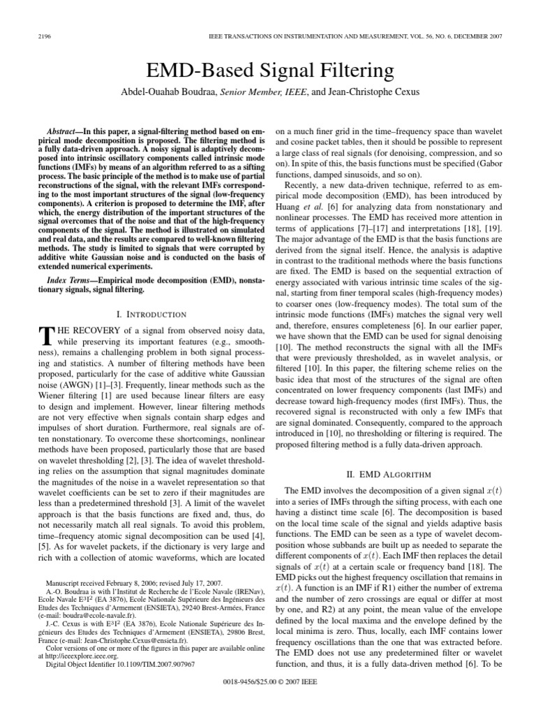 Empirical Mode Decomposition - EMD-Based Signal Filtering | PDF ...