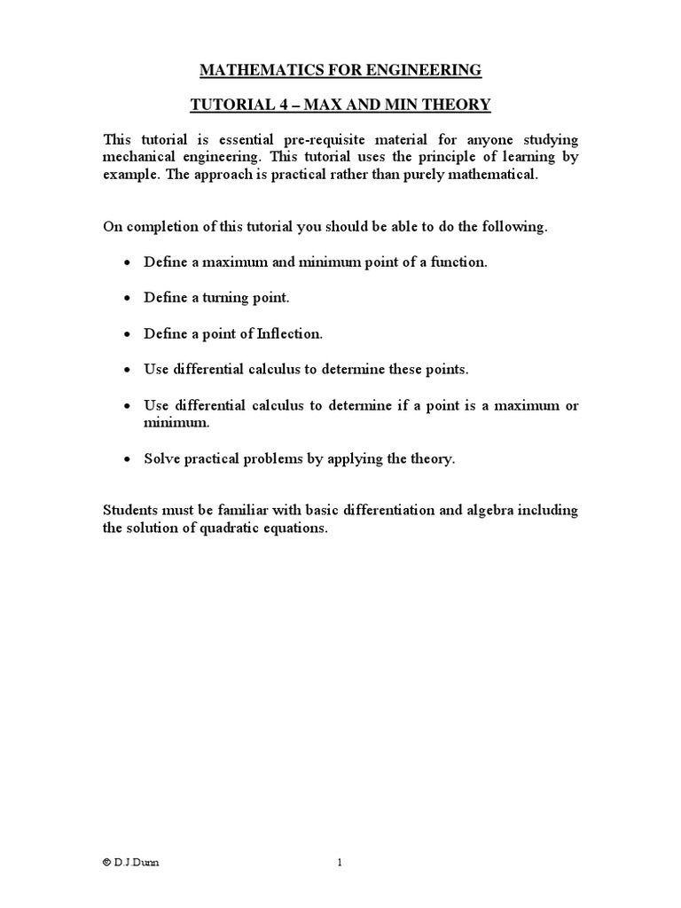 Max & Min Theory | PDF | Maxima And Minima | Differential Calculus