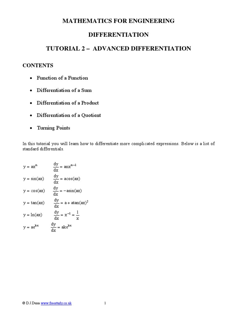 Advanced Differentiation | PDF | Derivative | Quadratic Equation