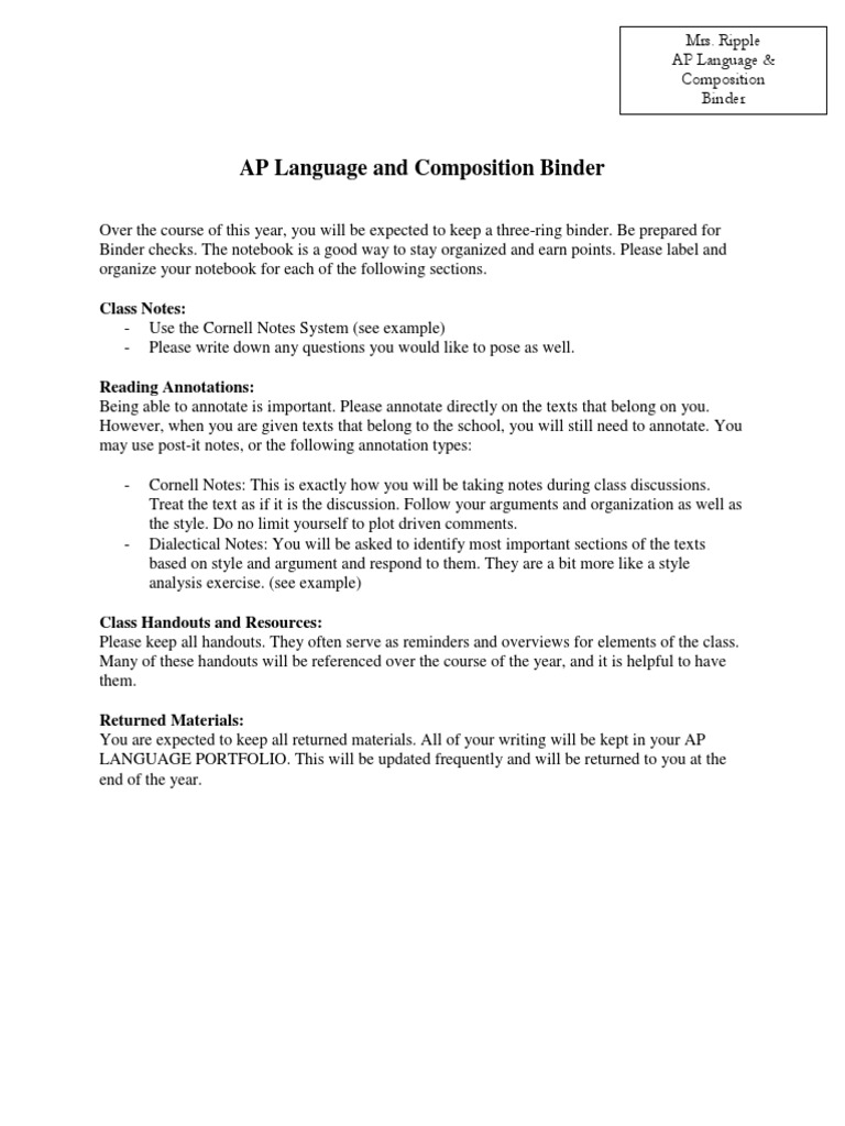 AP Language Composition Binder Guide | PDF