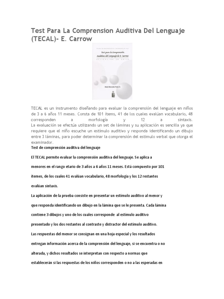 Test TECAL: Comprensión Auditiva Infantil | PDF | Neurociencia | Sicología