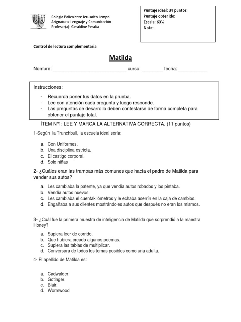 Prueba Matilda | PDF | Ocio