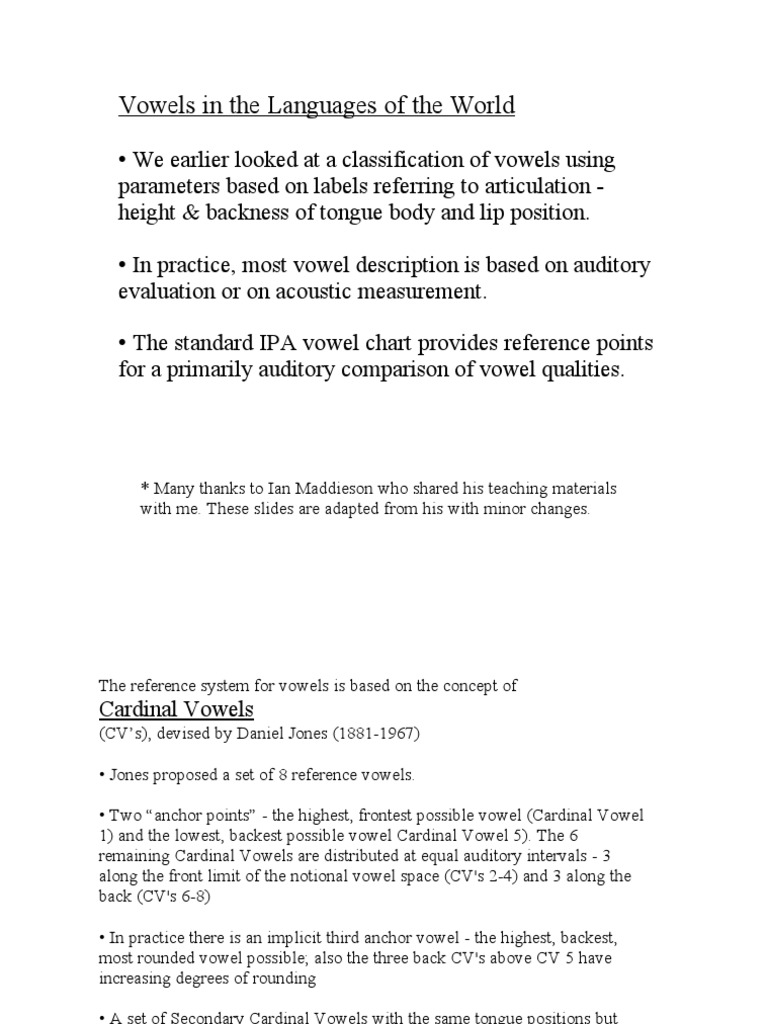 Vowels in The Languages of The World | PDF | Vowel | Languages