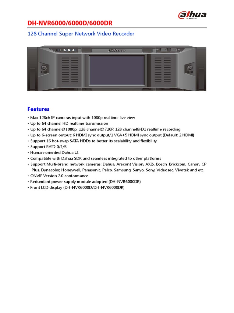 DH-NVR6000 6000D 6000DR | PDF | Hdmi | Hard Disk Drive