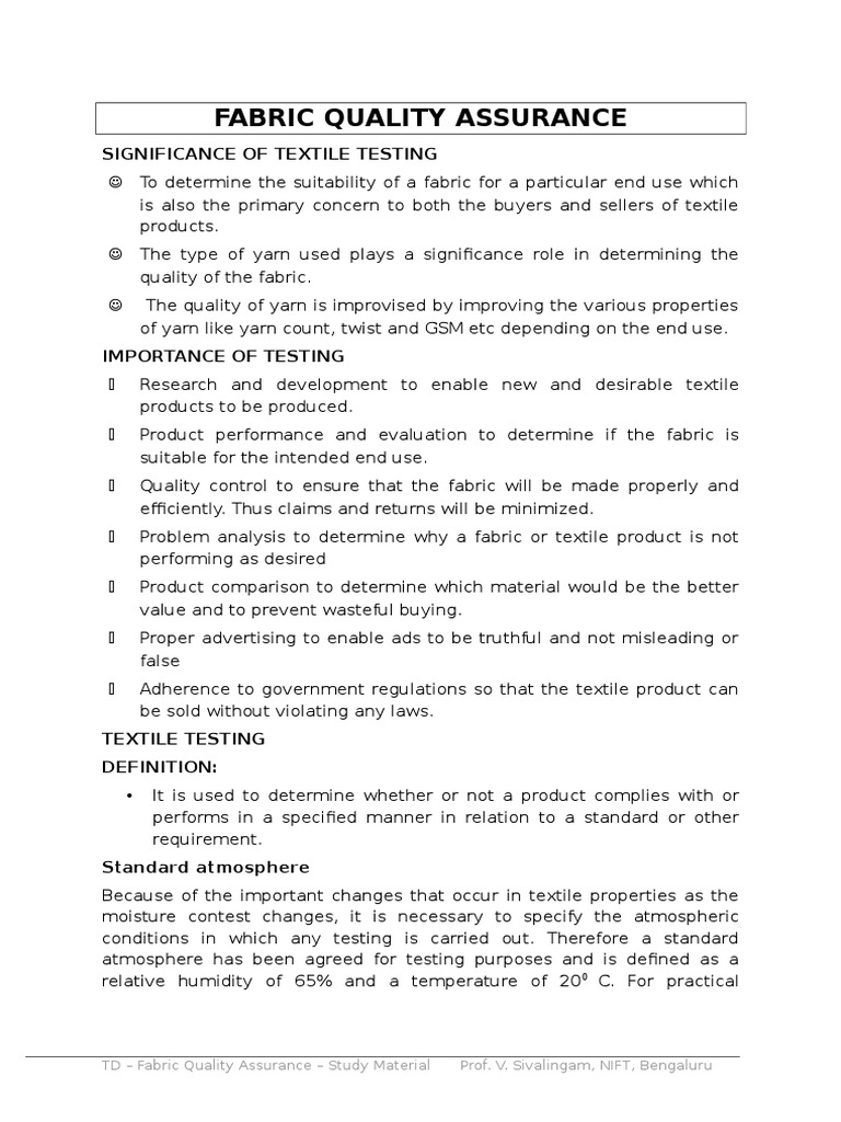 Fabric Quality Assurance | PDF | Wear | Yarn