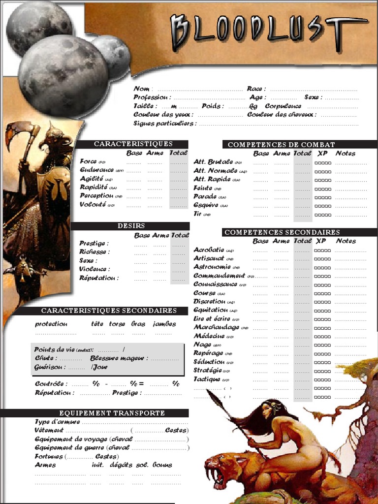 Fiche de personnage JDR Bloodlust | PDF | Jeux et activités