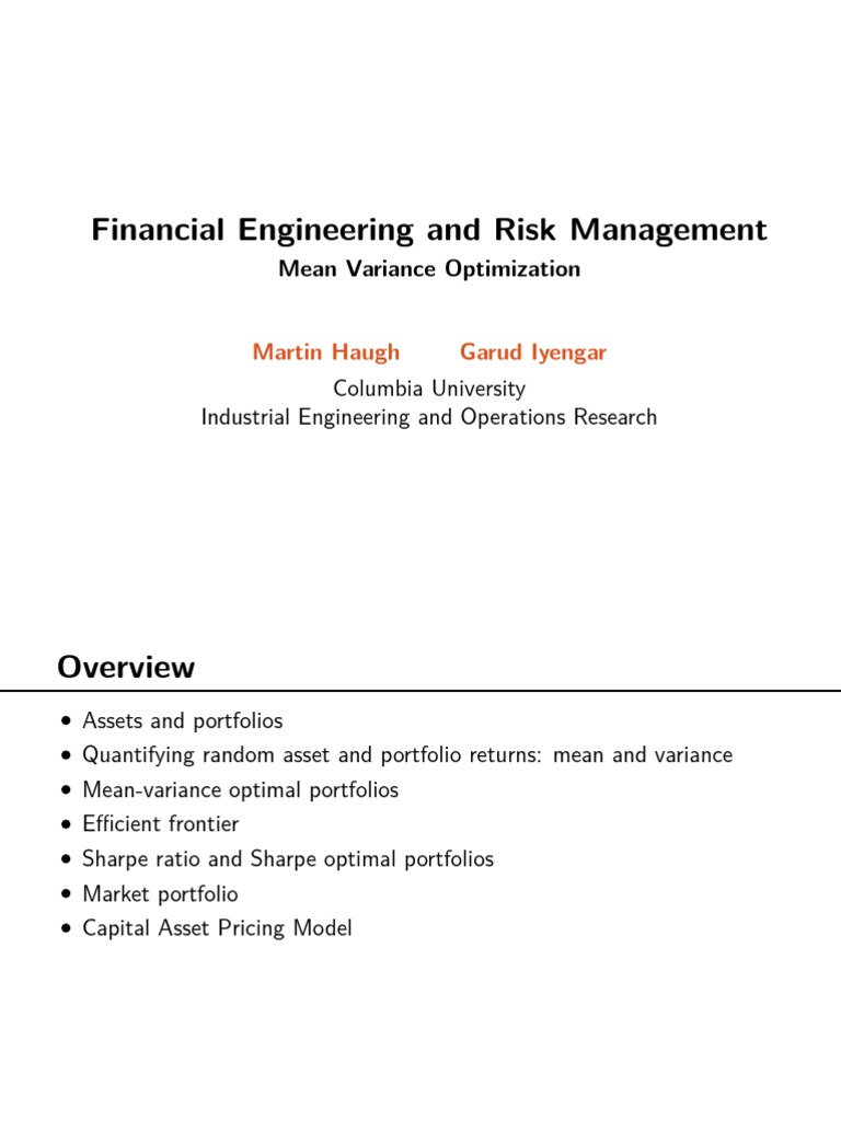 Mean-Variance Portfolio Optimization | PDF | Capital Asset Pricing ...