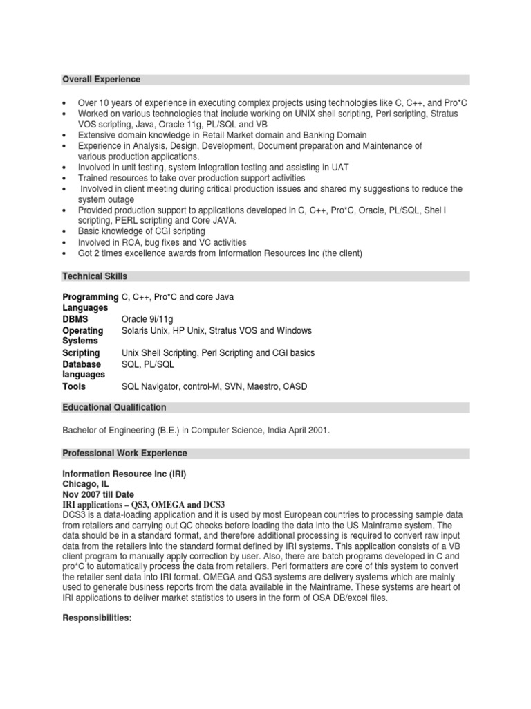 Sample Resume | PDF | Scripting Language | Oracle Database