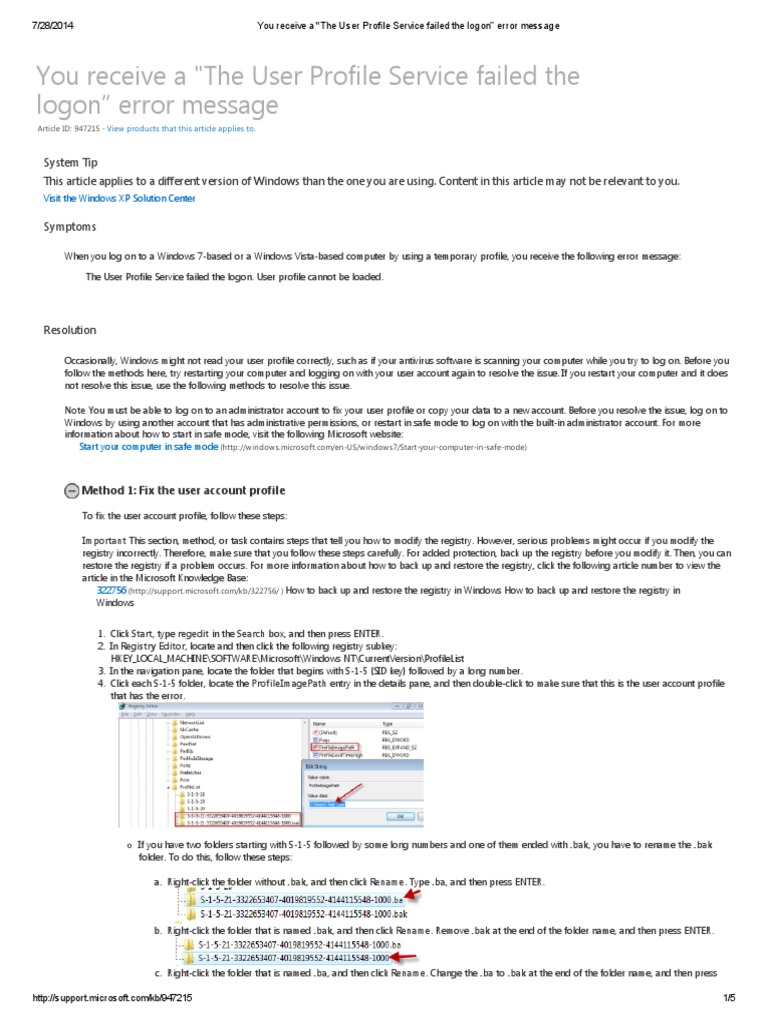The User Profile Service Failed The Logon" Error Message | Download ...