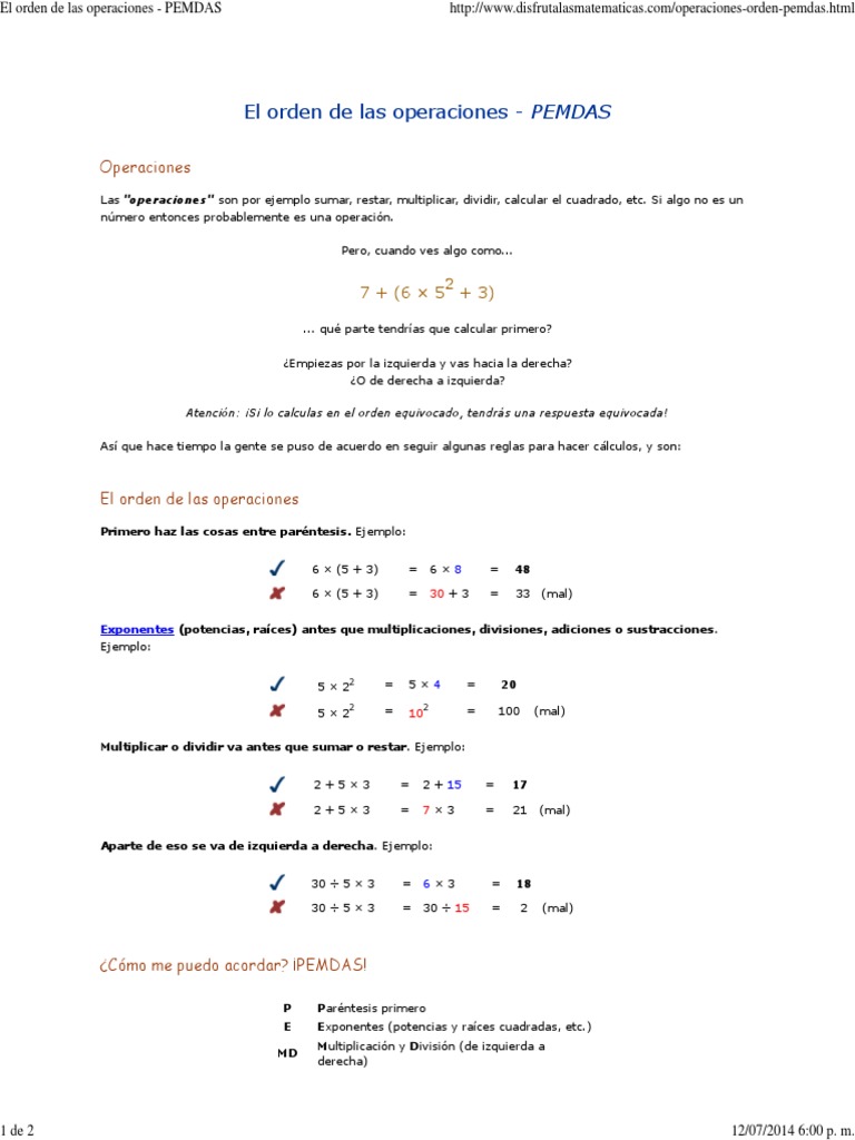 El Orden de Las Operaciones - PEMDAS | PDF