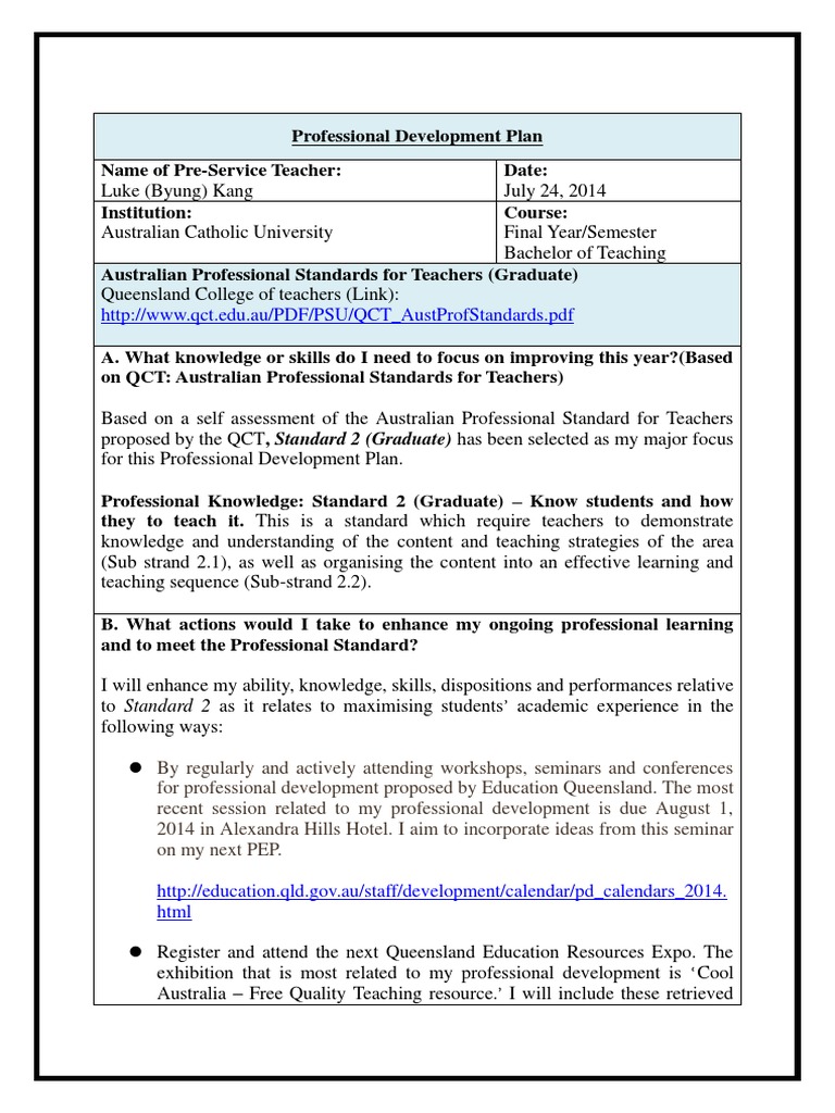 Pre-Service Teacher's PD Plan | PDF | Mentorship | Teachers