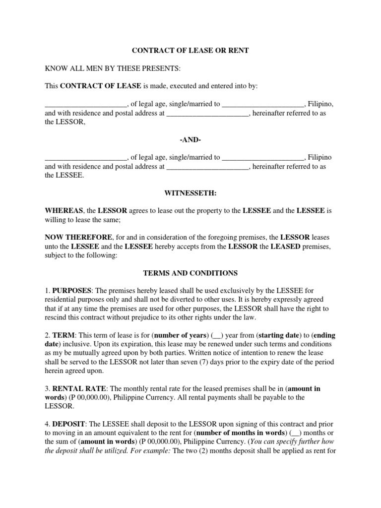 Contract of Lease or Rent | PDF | Contract Law | Lease