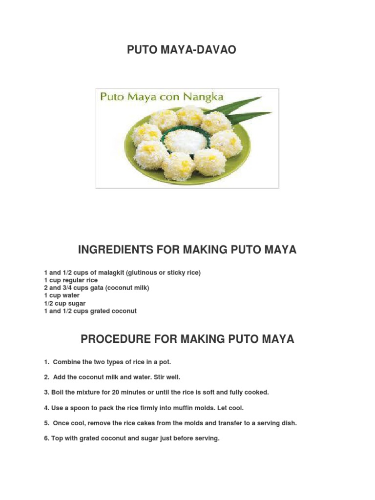 Ingredients For Making Puto Maya | PDF | Food And Drink | Foods