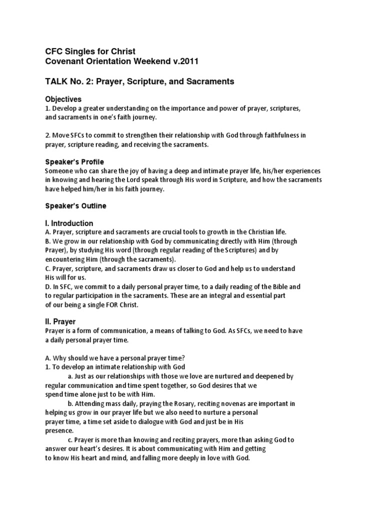 SFC Covenant Orientation Weekend Talk 2 | PDF | Eucharist | Grace In ...