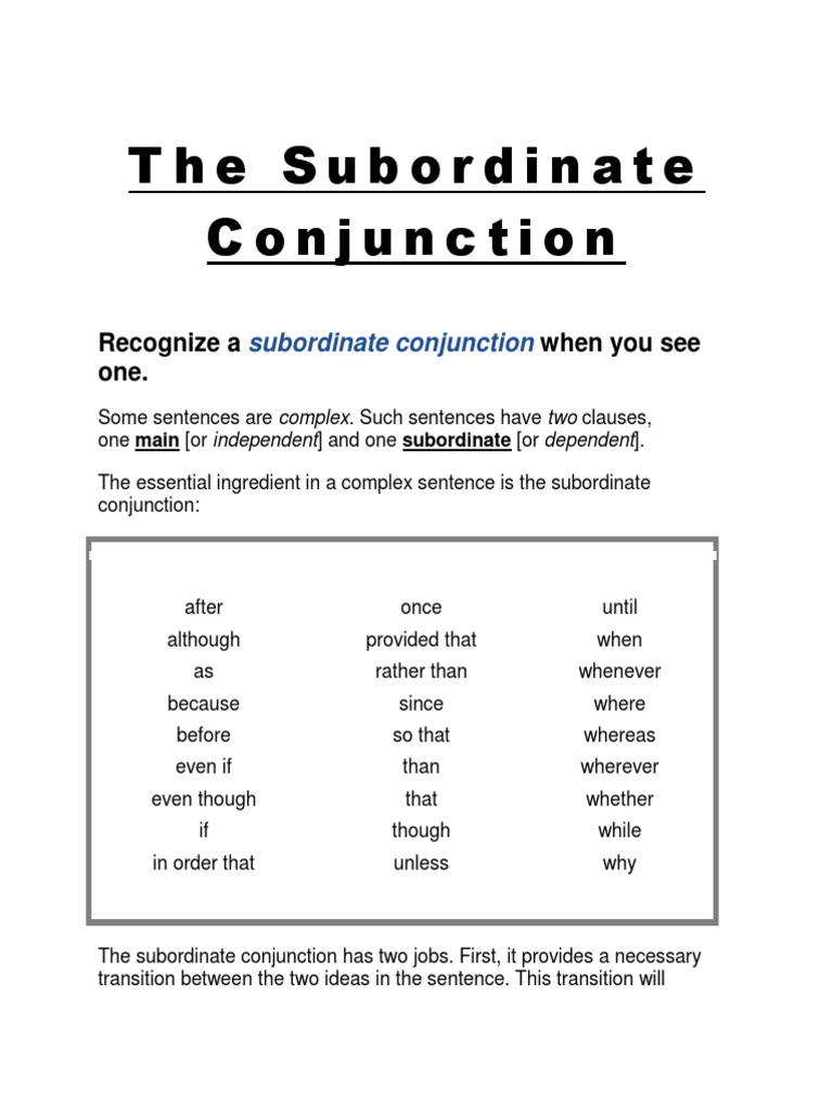 The Subordinate Conjunction | PDF | Comma | Sentence (Linguistics)