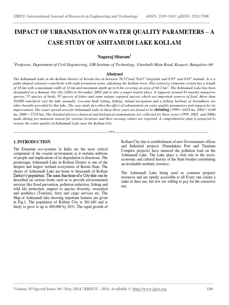 Urbanization Impact on Ashtamudi Lake Water Quality | PDF | Water ...