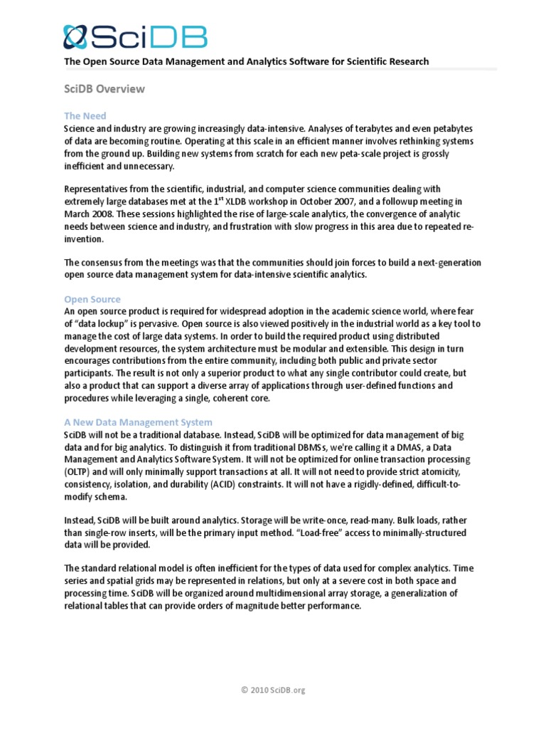 Scidb Overview: The Need | PDF | Analytics | Scalability