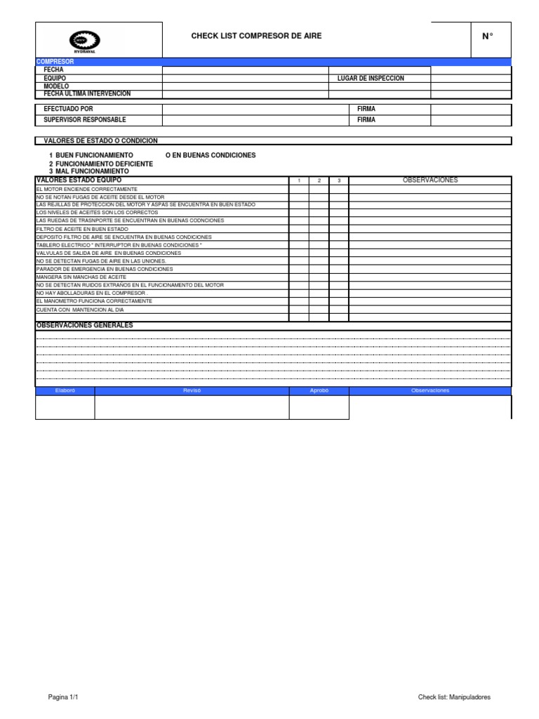 Check List Compresor | PDF
