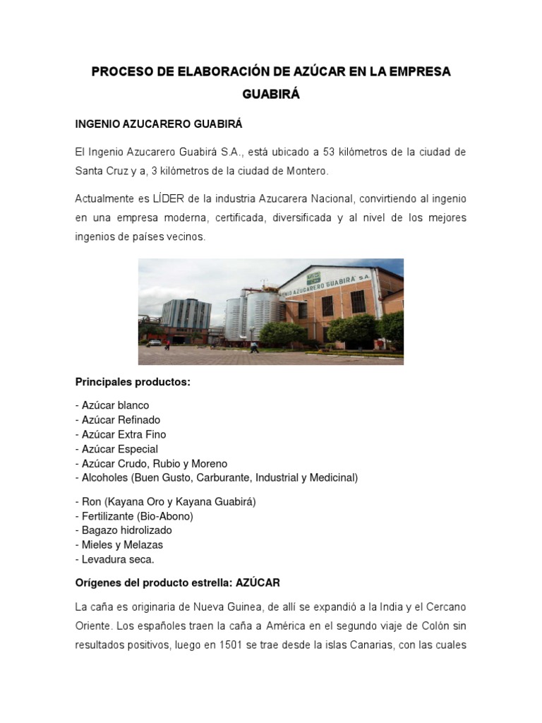 Proceso de Elaboración de Azúcar Guabirá | PDF | Cocina, comidas y vino