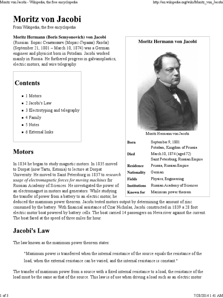 Moritz Von Jacobi - Wikipedia, The Free Encyclopedia | PDF | Electrical ...
